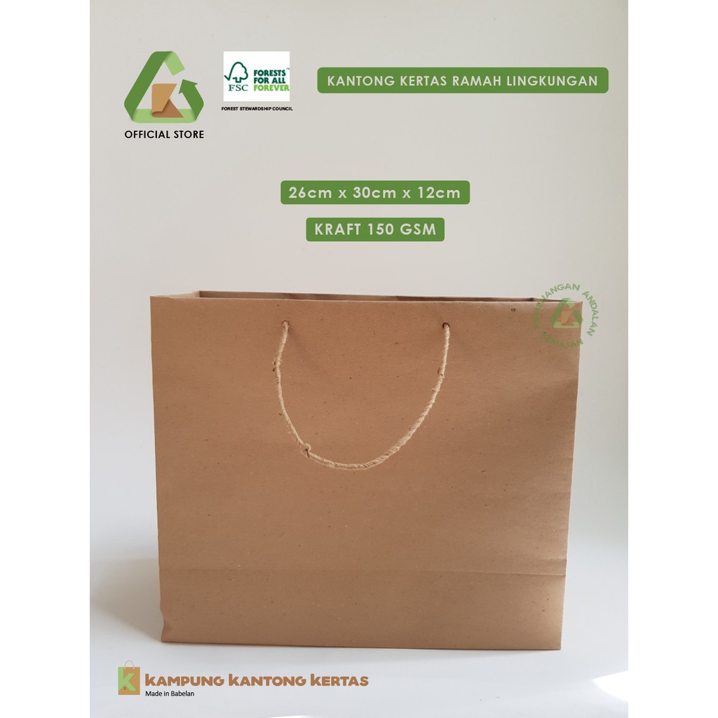Jual Paper Bag Kraft/ Kantong Kertas Coklat 26cm x 30cm x 12cm / paper ...