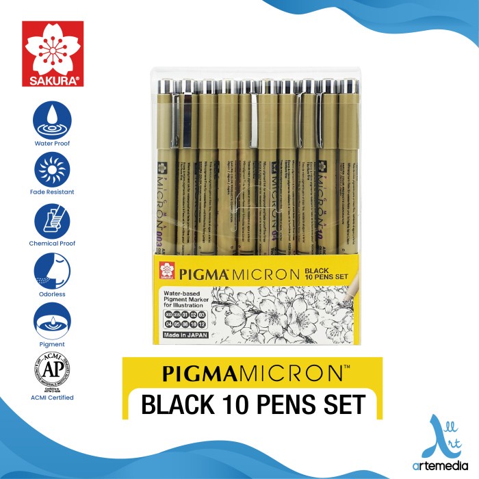 Jual Sakura Pigma Micron Drawing Pen Set 10 Pigment Ink Pulpen Gambar ...