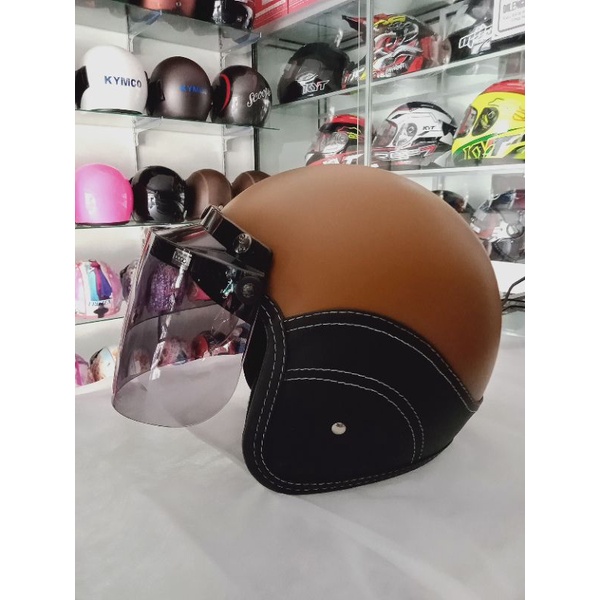 Jual AIZO Semi Kulit Helm Bogo Warna Cokelat Doff Berlabel SNI Bisa COD ...
