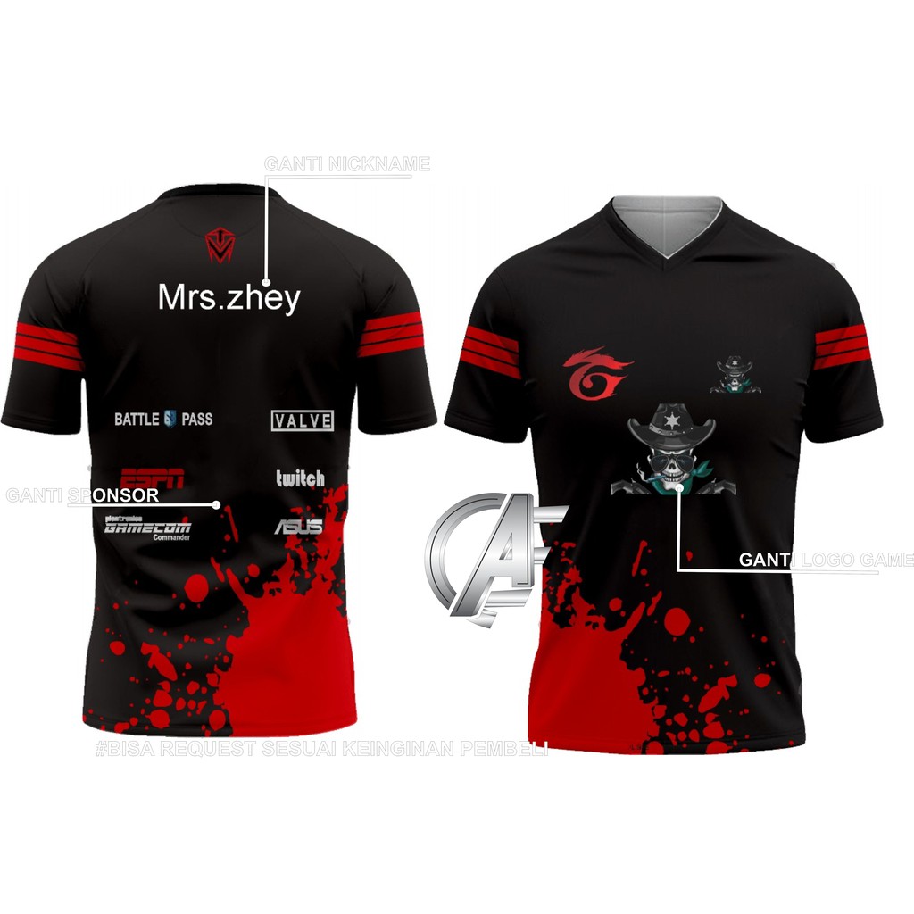 Jual jersey baju gaming esports free fire ff terbaru free desain suka ...