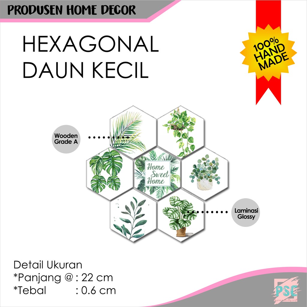 Jual Hiasan Dinding Poster Kayu Pajangan Walldecor 7 In 1 Hexagonal Segi Enam Daun Kecil ...