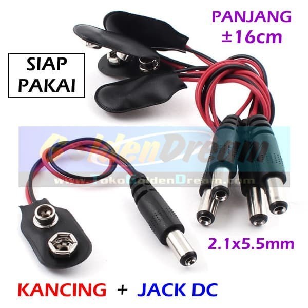 Jual Konverter 9v Baterai to Jack DC 5,5mm Plug Arduino Kancing Klip Clip | Shopee Indonesia