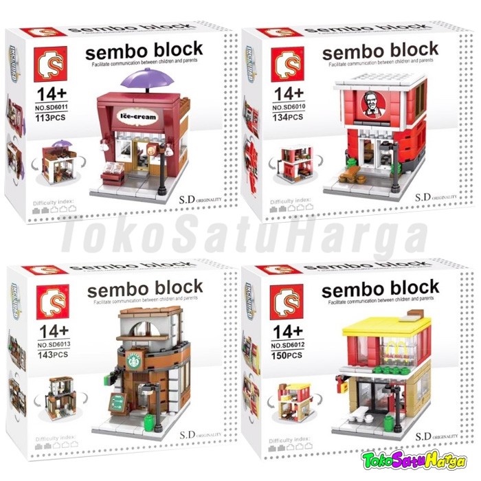 Jual Brick Lego Sembo Fast Food Cafe 6010-13 KFC Mc Donalds Starbuck ...