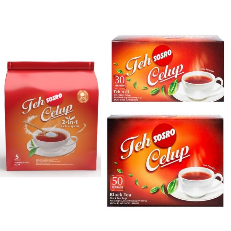 Jual SOSRO Teh Celup Hitam Kantung Celup sachet + gula | Shopee Indonesia