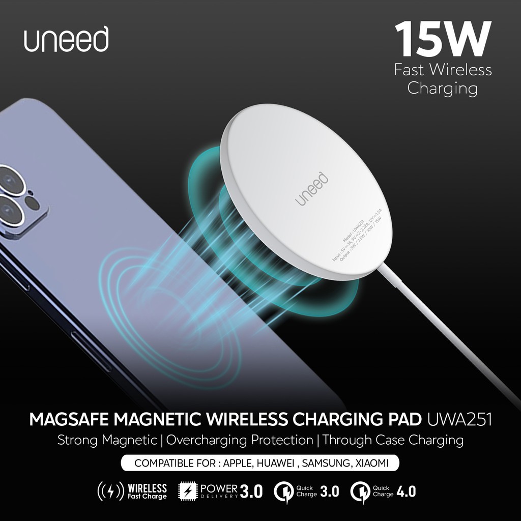 Jual UNEED Magsafe Wireless Charger Pad Fast Wireless Charging 15W ...