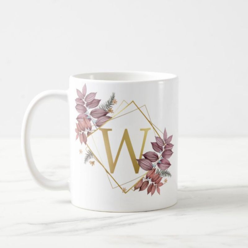 Jual Mug gelas cangkir custom inisial nama GOLD FLORAL FRAME | Shopee ...