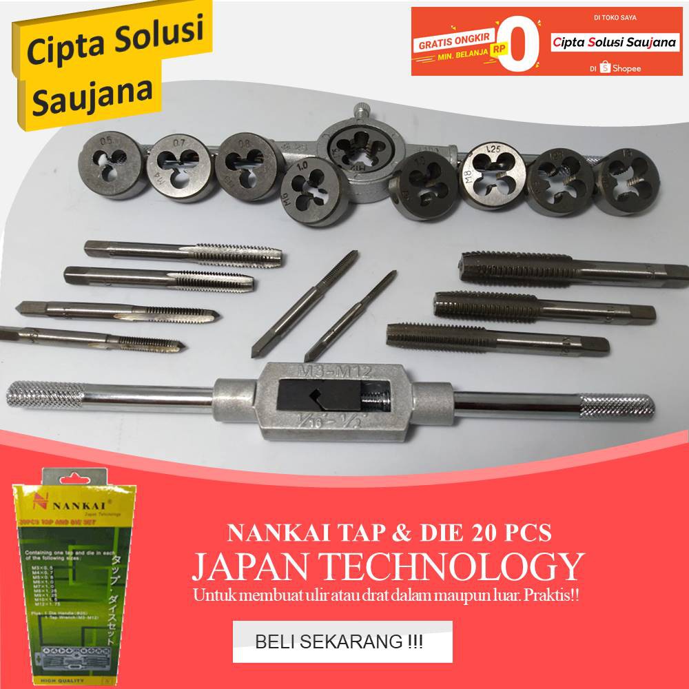 Jual NANKAI ALAT PEMBUAT DRAT ULIR BAUT MUR HAND TAP AND DIE TAP AND SNEI 20 PCS TAP SENAI TAP ...