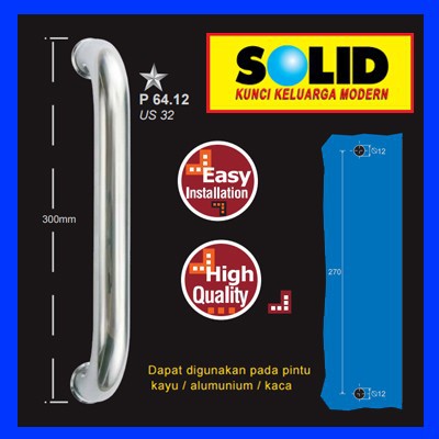 Jual SOLID - PULL HANDLE SOLID P 64.12 STAINLESS SUS 304 / HANDLE 30 CM ...