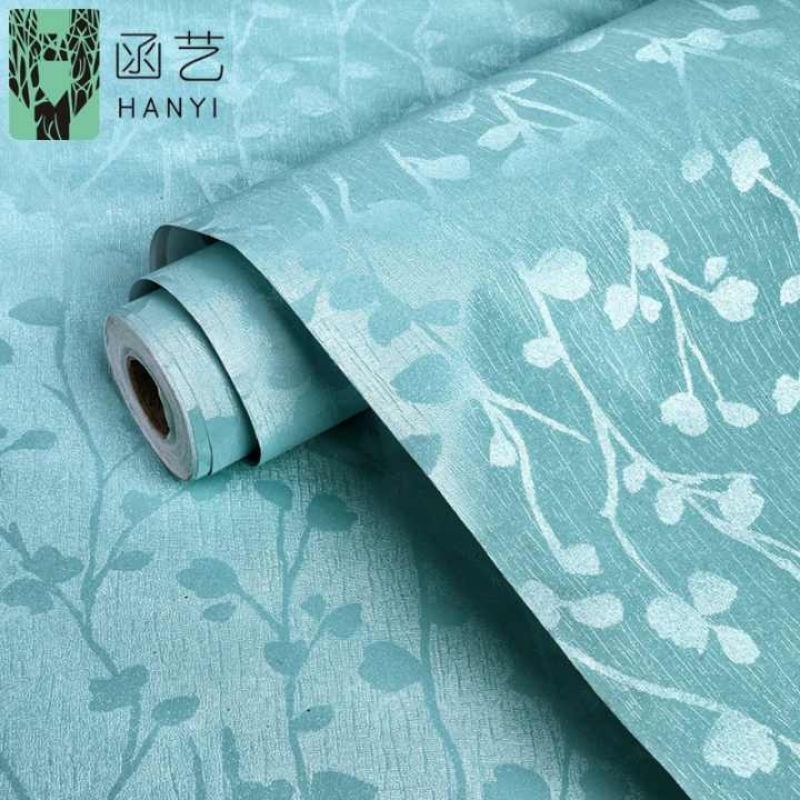 Jual Wallpaper Sticker Dinding Motif Biru Polos Bertekstur Salur Daun ...