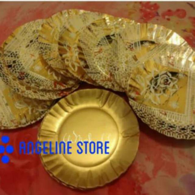 Jual @10 pcs piring kertas ulang tahun kue tart emas paper plate ekonomis | Shopee Indonesia