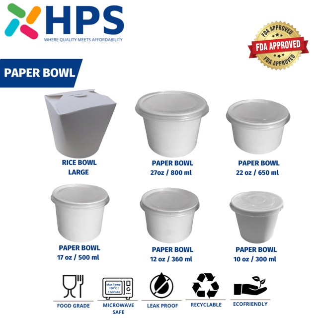 Jual Paper Bowl 10OZ,12OZ,17OZ,22OZ,27OZ (300ml,360ml,500ml,650ml,800ml ...