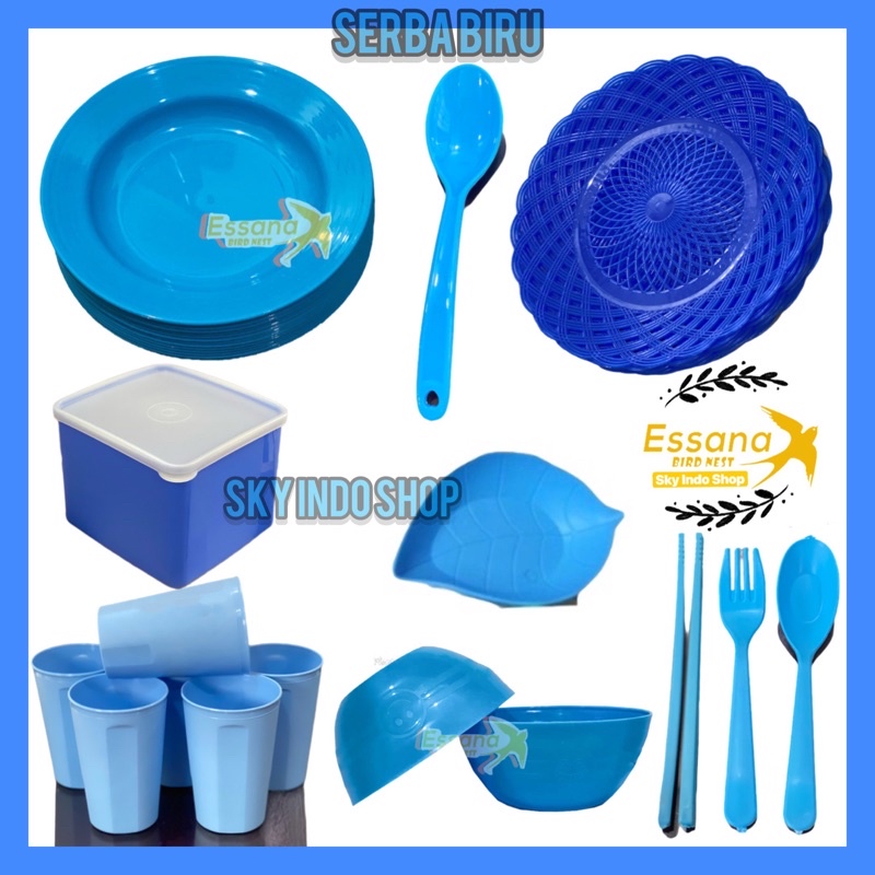 Jual ( Serba Warna Biru ) Piring Bulat | Piring Rotan | Piring Persegi ...
