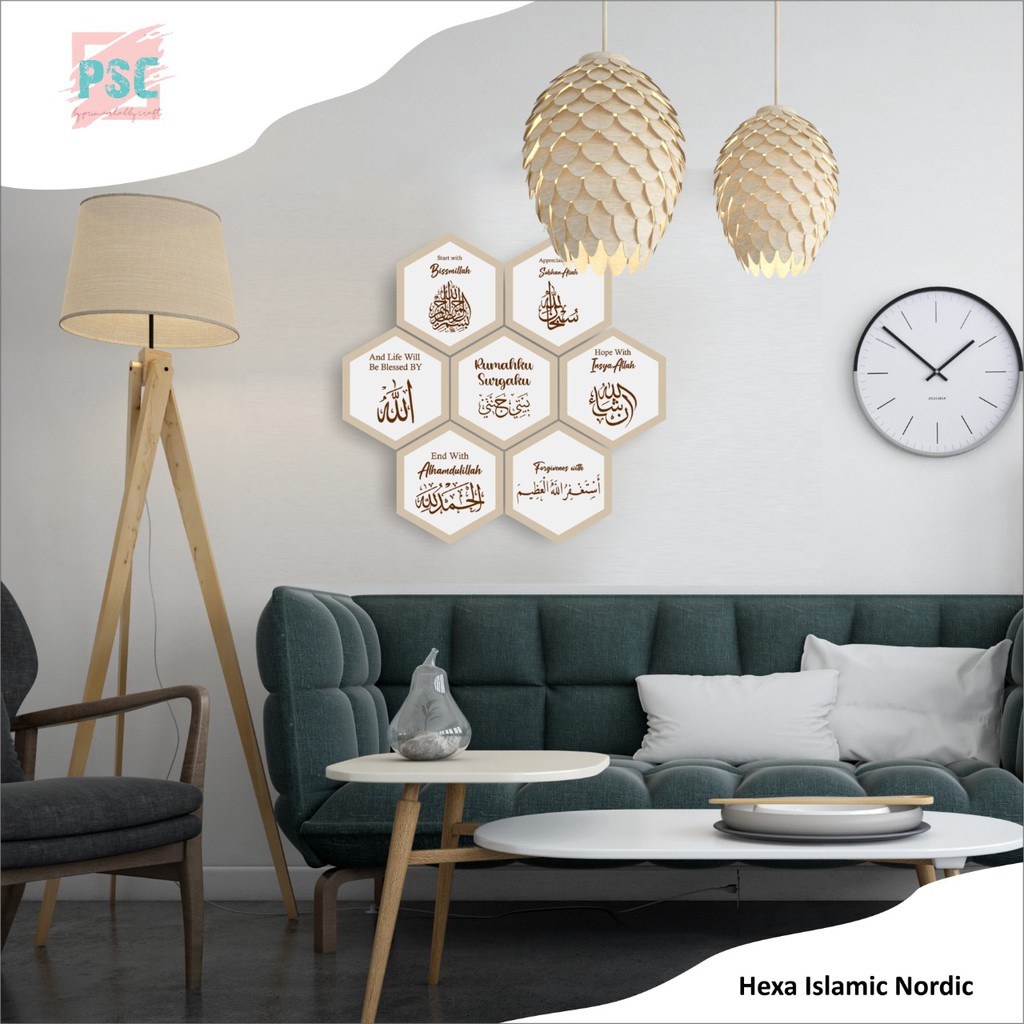 Jual Hiasan Dinding Poster Kayu Pajangan 7in1 Segi Enam Hexagonal Islamic Nordic Dekorasi ...