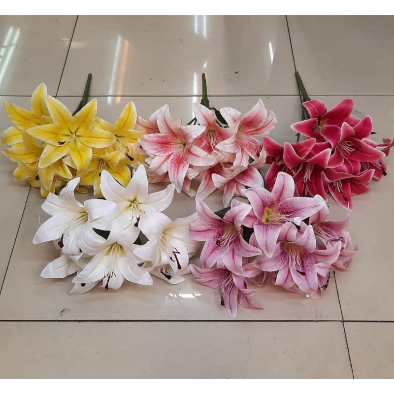 Jual Bunga Artificial Lily latex x7 / Bunga Hiasan Tangkai / Rangkai ...