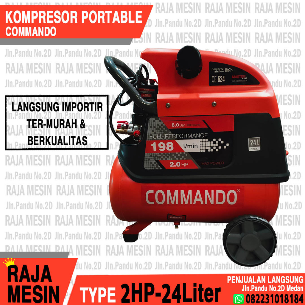 Jual Kompresor Pompa Angin 2 HP - 24L Commando 225 | Shopee Indonesia