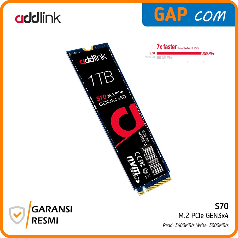 Jual SSD 256GB 512GB 1TB 2TB Addlink S70 Lite 3D TLC PCIe Gen3x4 NVMe M ...