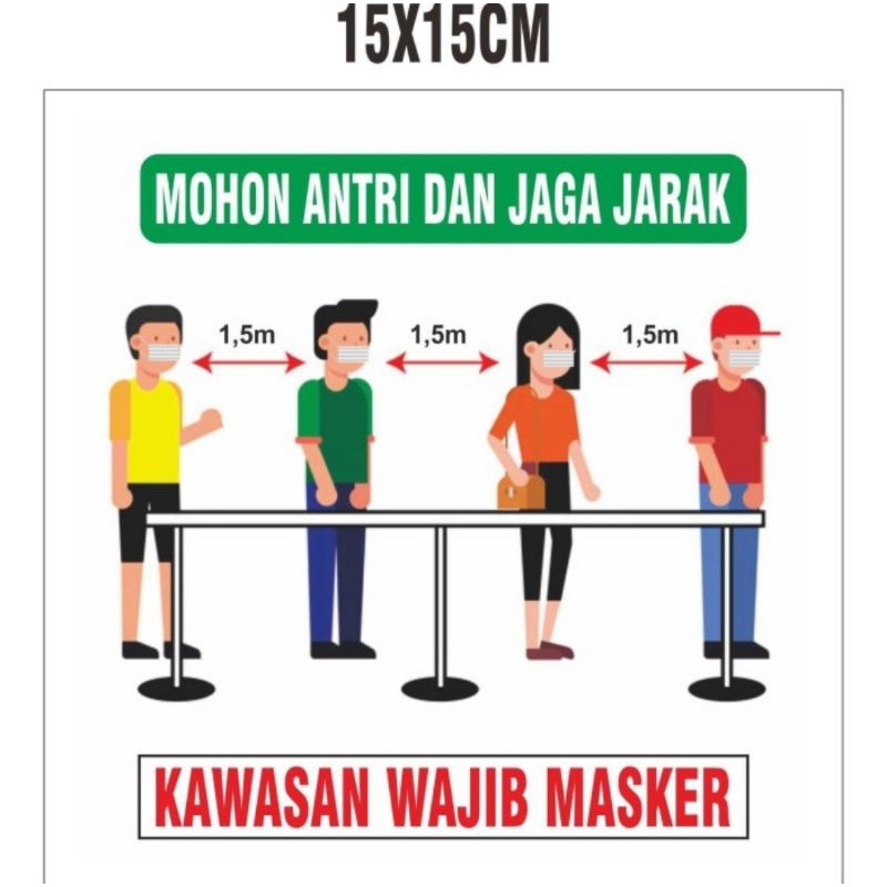 Jual STIKER MOHON ANTRI DAN JAGA JARAK 15x15cm | Shopee Indonesia