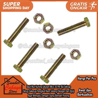 Jual Baut Mur Kuning Ukuran M6 x 30 Hexagon Bolts Nuts Besi Per Biji Sekrup Galvanis Skrup ...