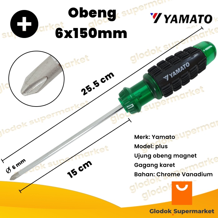 Jual Obeng Plus 6 inch Yamato Diameter 6mm Panjang Besi 15cm Magnet ...
