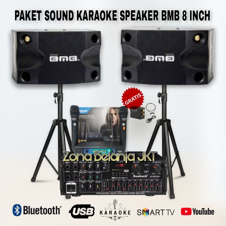 Jual PAKET KARAOKE SOUND SYSTEM BMB SPEAKER 8 INCH AMPLI USB BLUETOOTH MIC WIRELESS ORIGINAL ...