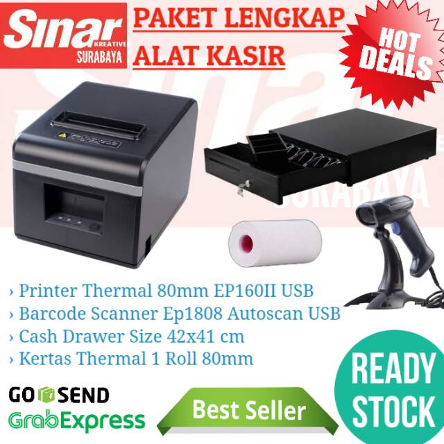 Jual PAKET KASIR LENGKAP Printer Thermal-Barcode Scanner-Cash Drawer ...