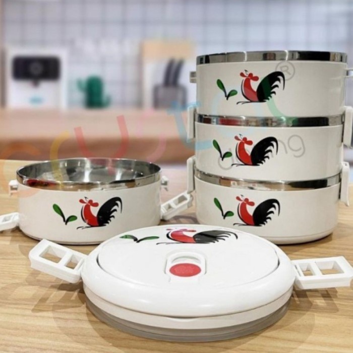 Jual Rantang Susun Makanan 4 Susun Motif Ayam Jago Lunch Box Unik Jadul ...