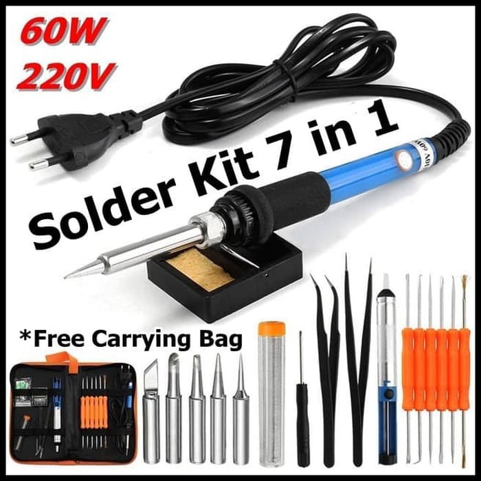 Jual Peralatan Solder Kit 7 in 1 60W 220V Soldering Tool Kit Set Plus Bag | Shopee Indonesia