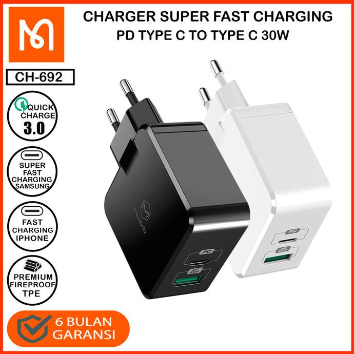 Jual MCDODO CH-692 Adaptor Charger PPS Dual Output Usb + PD Type C Fast 30W | Shopee Indonesia