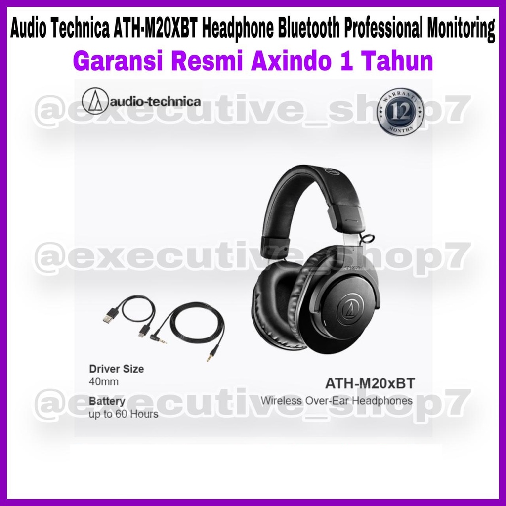 Jual Audio Technica ATH-M20XBT Headphone Bluetooth Professional ...