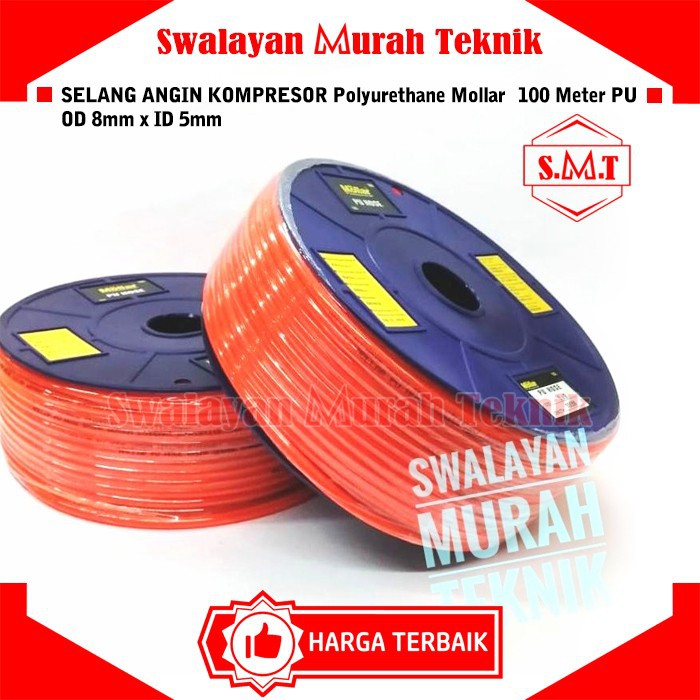 Jual Selang Angin Kompresor PU Tubing Roll MOLLAR 8mmx5mm 100M ...