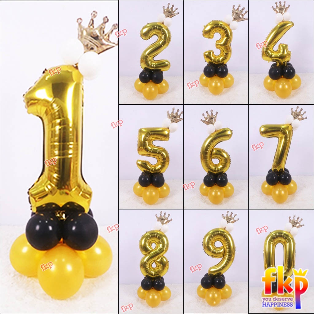 Jual FUN KIDS PARTY Balon Angka Berdiri Ulang Tahun Anak Gold Hitam ...