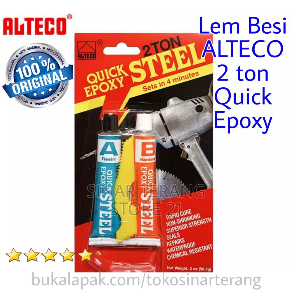 Jual Lem Besi ALTECO 2 ton Quick Epoxy 4 menit Tahan Suhu Steel Glue A | Shopee Indonesia