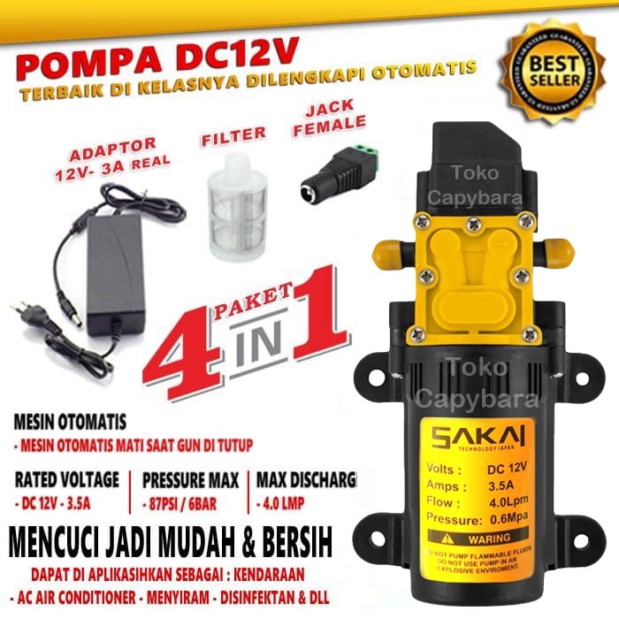 Jual POMPA AIR DC 12V SAKAI PAKET 4 IN 1 CUCI STEAM MOTOR AC JET WASH ...