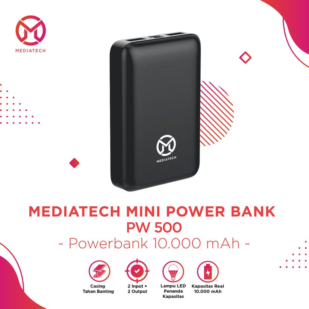 Jual Mediatech Powerbank Mini Box PW 500 10000 mAh With Dual USB Output ...
