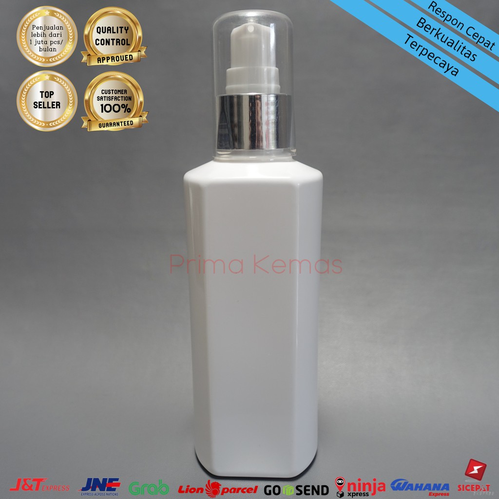 Jual Botol Pump Treatment 200 ml - botol kosmetik 200 ml - botol skincare Pet SQ 200 ml Putih ...