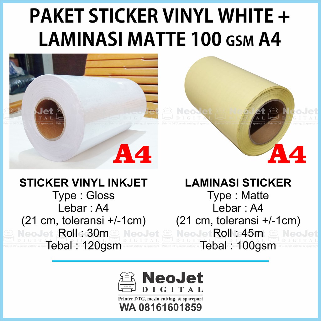 Jual Paket Sticker Vinyl Inkjet White Laminasi Matte Doff 100 gsm A4 ...