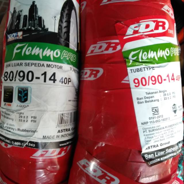 Jual Paket ban luar matic tube type FDR flemmo pro 80/90+90/90.14 for ...