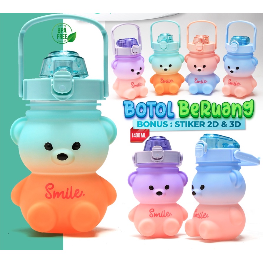 Jual Botol Minum Gemoy Motif Tedy Bear Beruang 1400ML Botol Motivasi ...