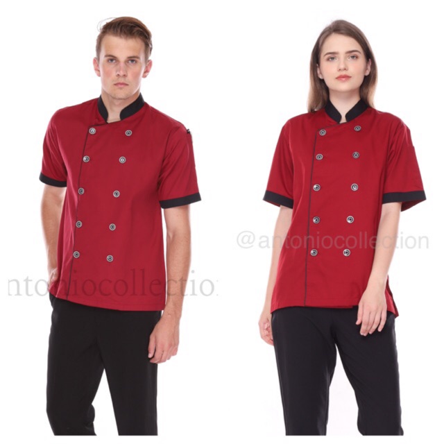Jual Baju Koki / Chef Jacket Merah Maroon UNISEX Lengan Pendek | Shopee ...