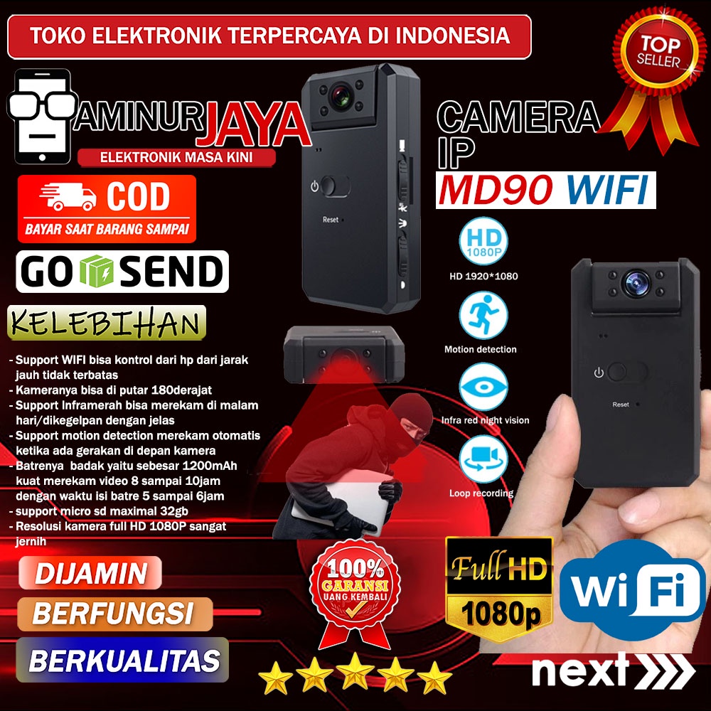 Jual KAMERA MINI MD90 WIFI CAMERA BACK CLIP PORTABLE HD 1080P KAMERA ...