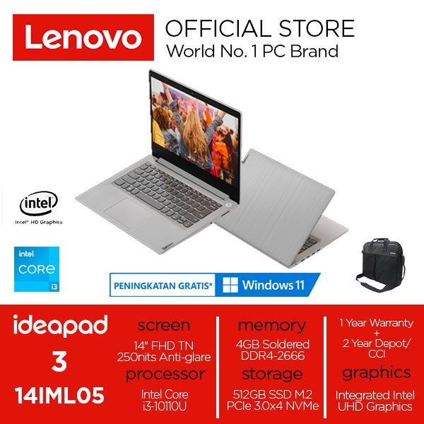 Jual Laptop Lenovo Ideapad 3 14IML05 PCID i3-10110U 4GB 512GB 14"HD ...