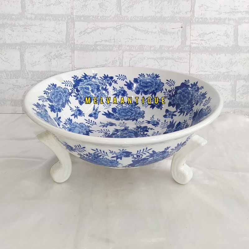 Jual Mangkuk/Tempat Buah Keramik Biru Putih Motif Bunga | Shopee Indonesia