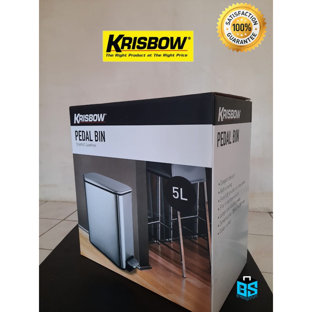 Jual Krisbow Tempat Sampah Pedal stainless slim soft close 5 Ltr | Shopee Indonesia