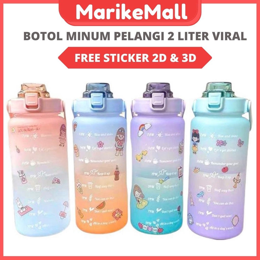 Jual Botol Minum 2 Liter 2000ML Korea VIRAL Botol Motivasi Viral ...
