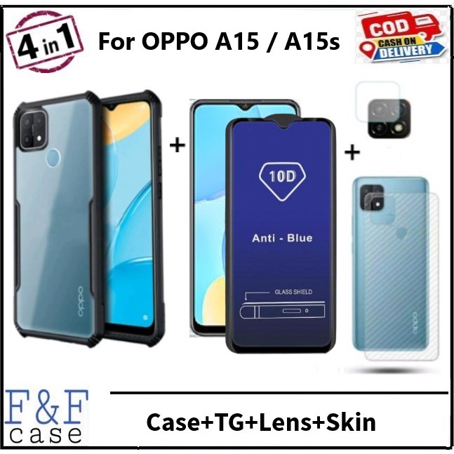 Jual PROMO Paket 4in1 Case Oppo A15 A15s SoftCase Transparan Tempered ...