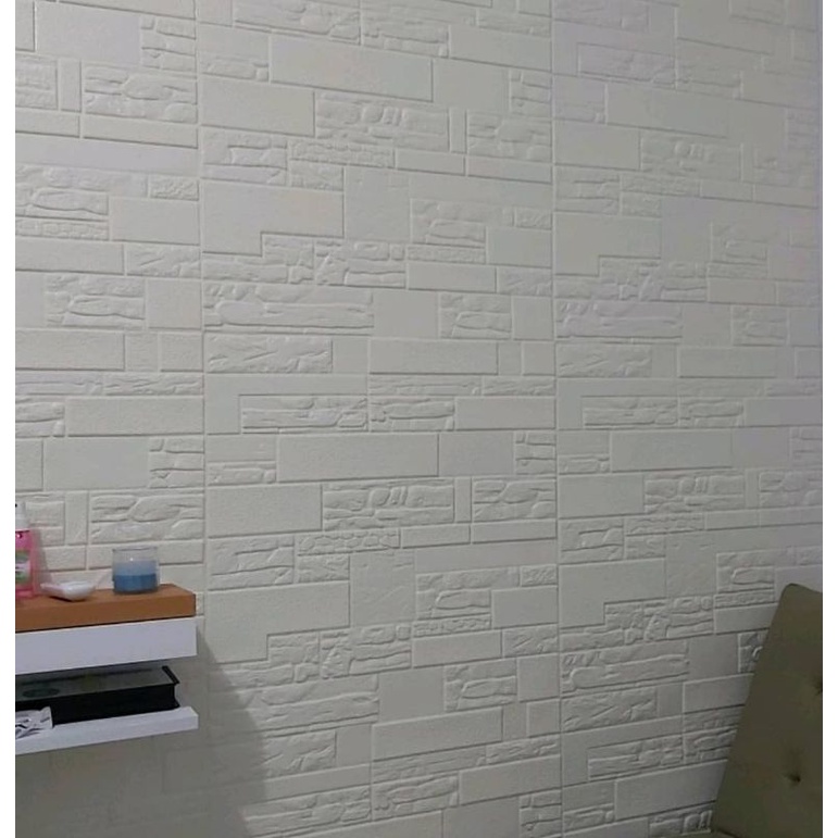 Jual wallpaper foam premium 3D batu alam putih mewah permukaan timbul ...