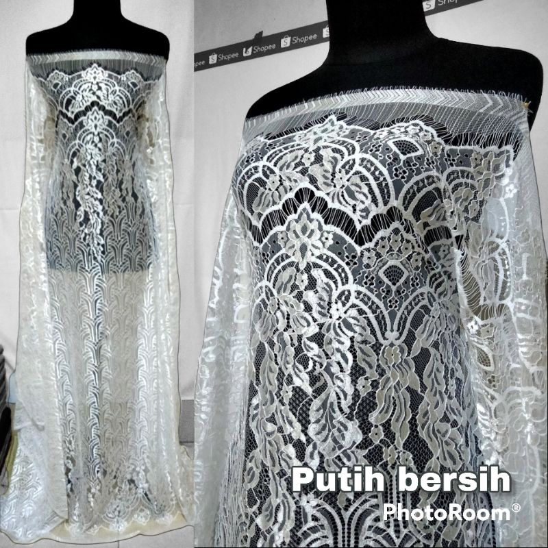 Jual Promo 12.12 brokat semi francis putih semi francis metalik, kain ...