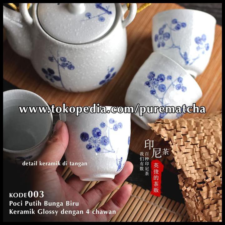 Jual Tea Set Cina Putih Bunga Biru Chinese Teaset Cup Poci Teh Keramik ...