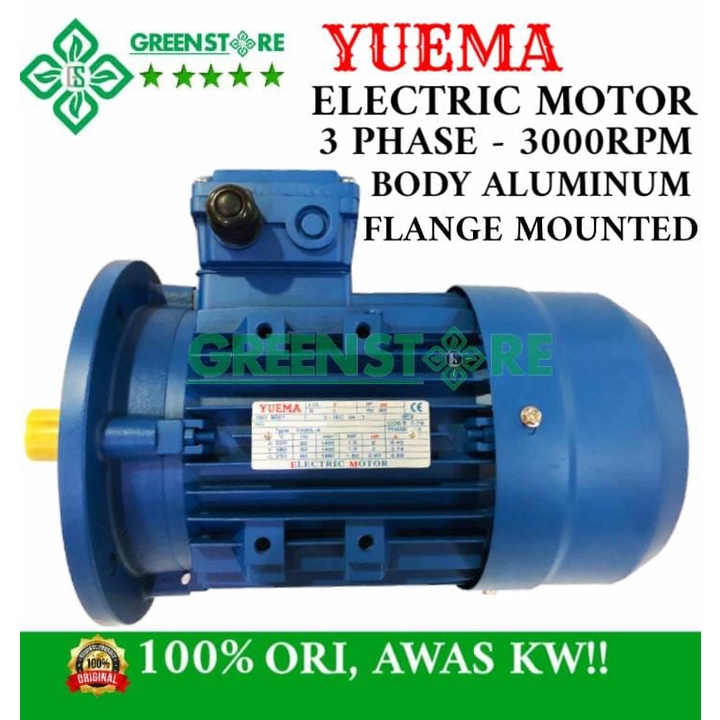 Jual YUEMA SA 0.75KW/1HP/3PHASE/3000RPM/2P/B5 FLANGE MOUNTED - ELECTRIC ...