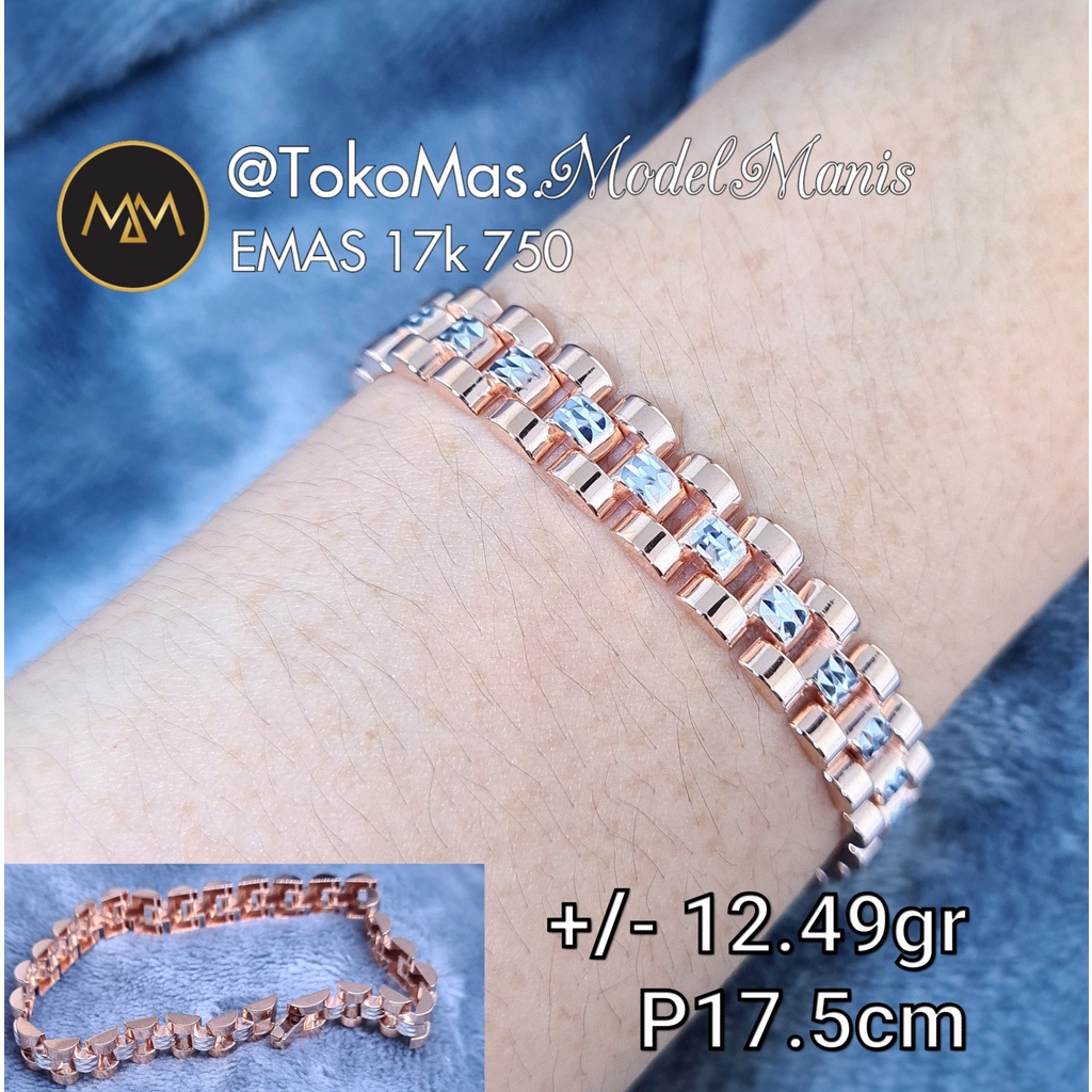 Jual Gelang emas rolex Ringan kombinasi putih emas rosegold 750 kadar ...